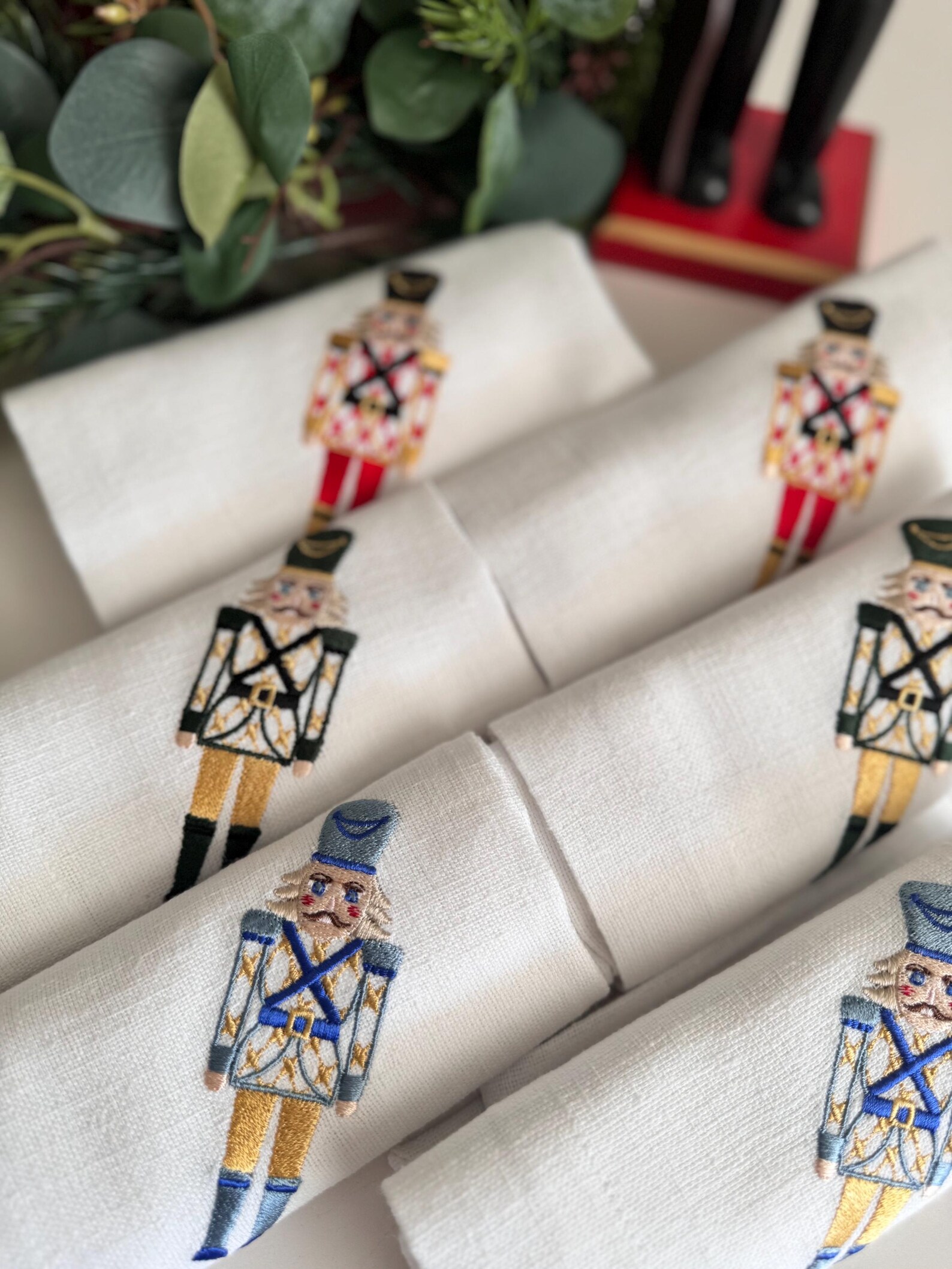 Nutcracker Embroidered Dinner Napkins - Christmas Table Decor Linen ...