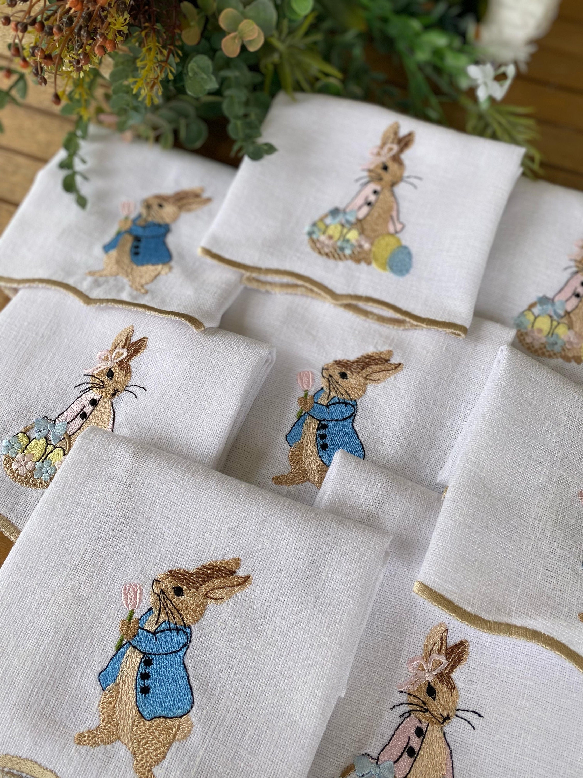 Peter Rabbit Easter Napkins Embroidered Linen Napkins easter Tablescape ...