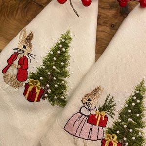 Peter Rabbit Christmas Embroidered Linen Napkins , Holiday Table Decor ...