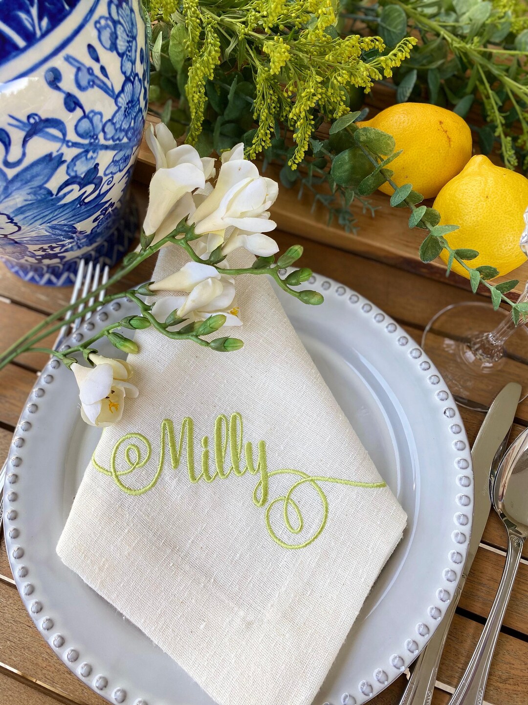 Personalized Embroidered Linen Napkins – Custom Wedding Napkins ...