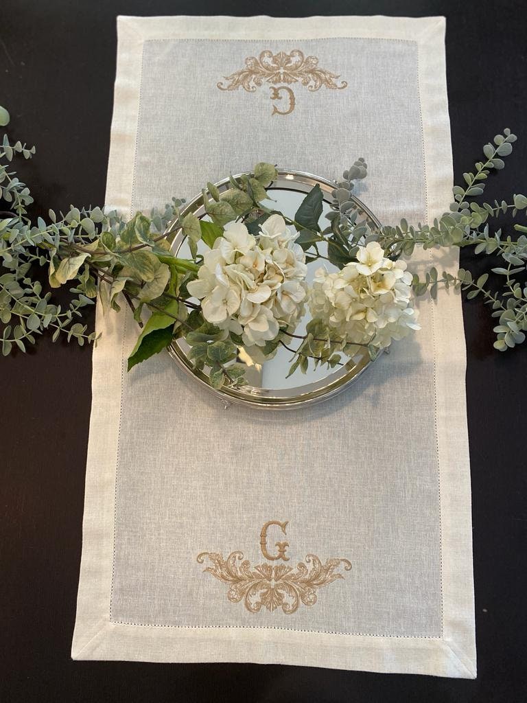 Monogrammed Table Runner | Wedding Gift | Linen Table Runner - Etsy