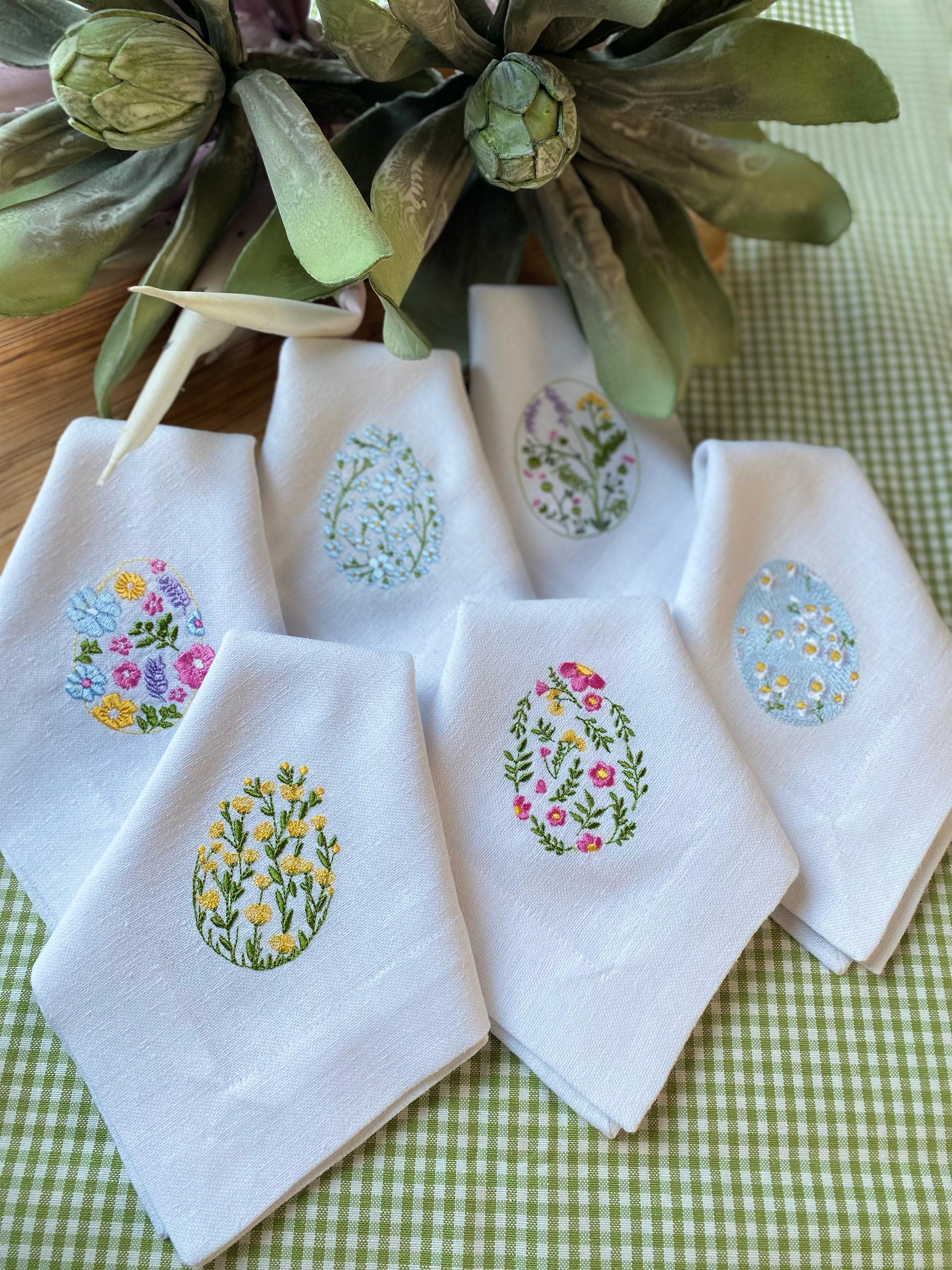Easter Linen Napkin Set With Floral Embroidery 6 Designs, Easter Dinner ...
