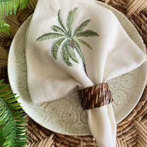Palm Tree Embroidered Linen Napkins | Tropical Napkins for Beach ...