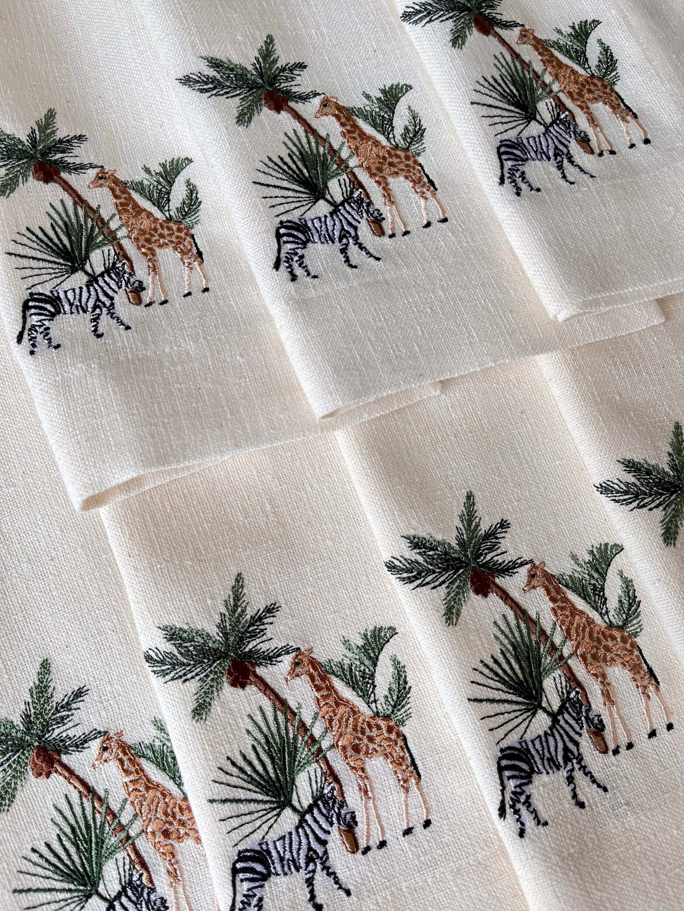Safari Embroidered Linen Napkins – Luxury Jungle Table Linens ...