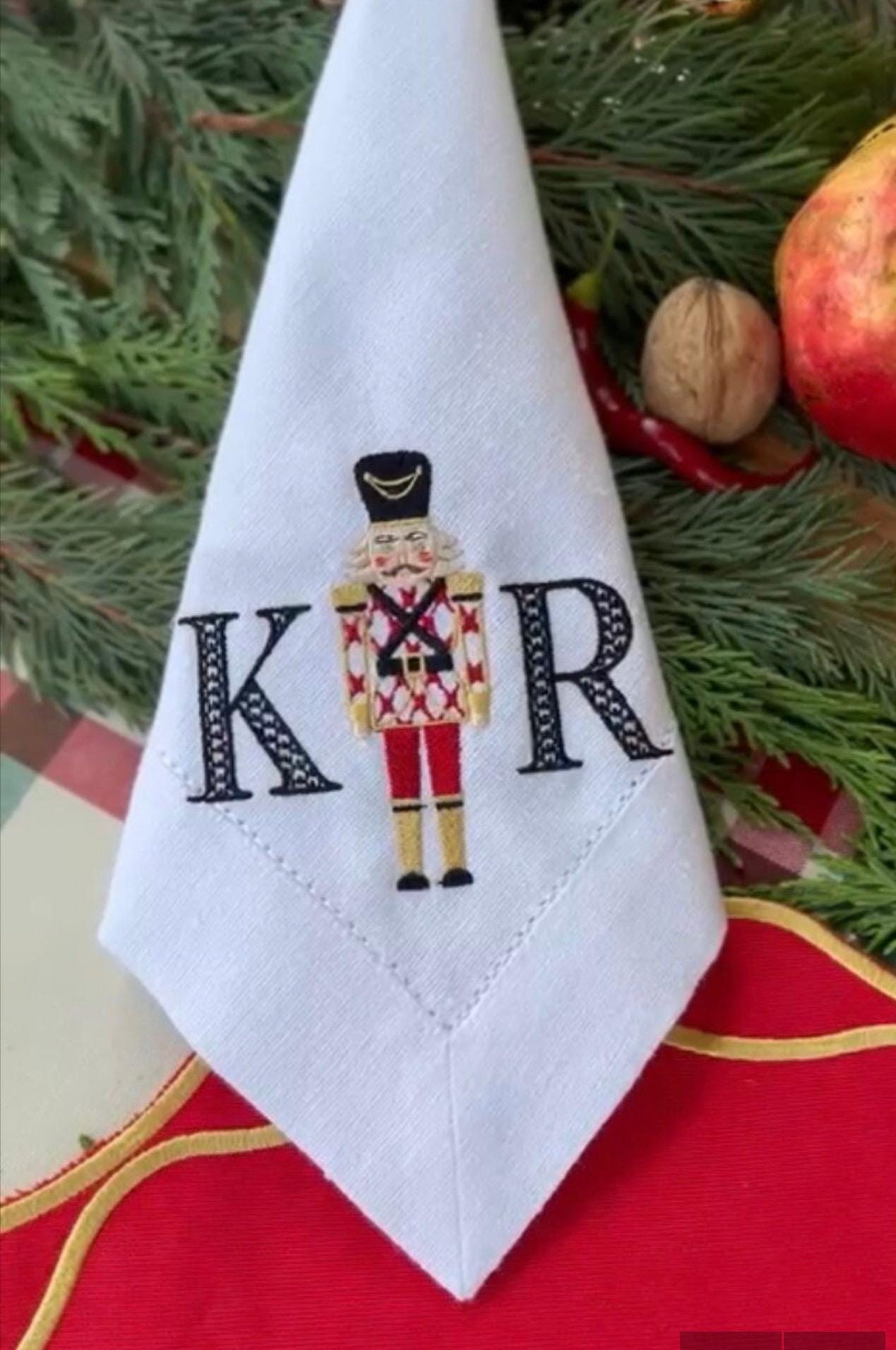 Nutcracker Embroidered Dinner Napkins - Christmas Table Decor Linen ...