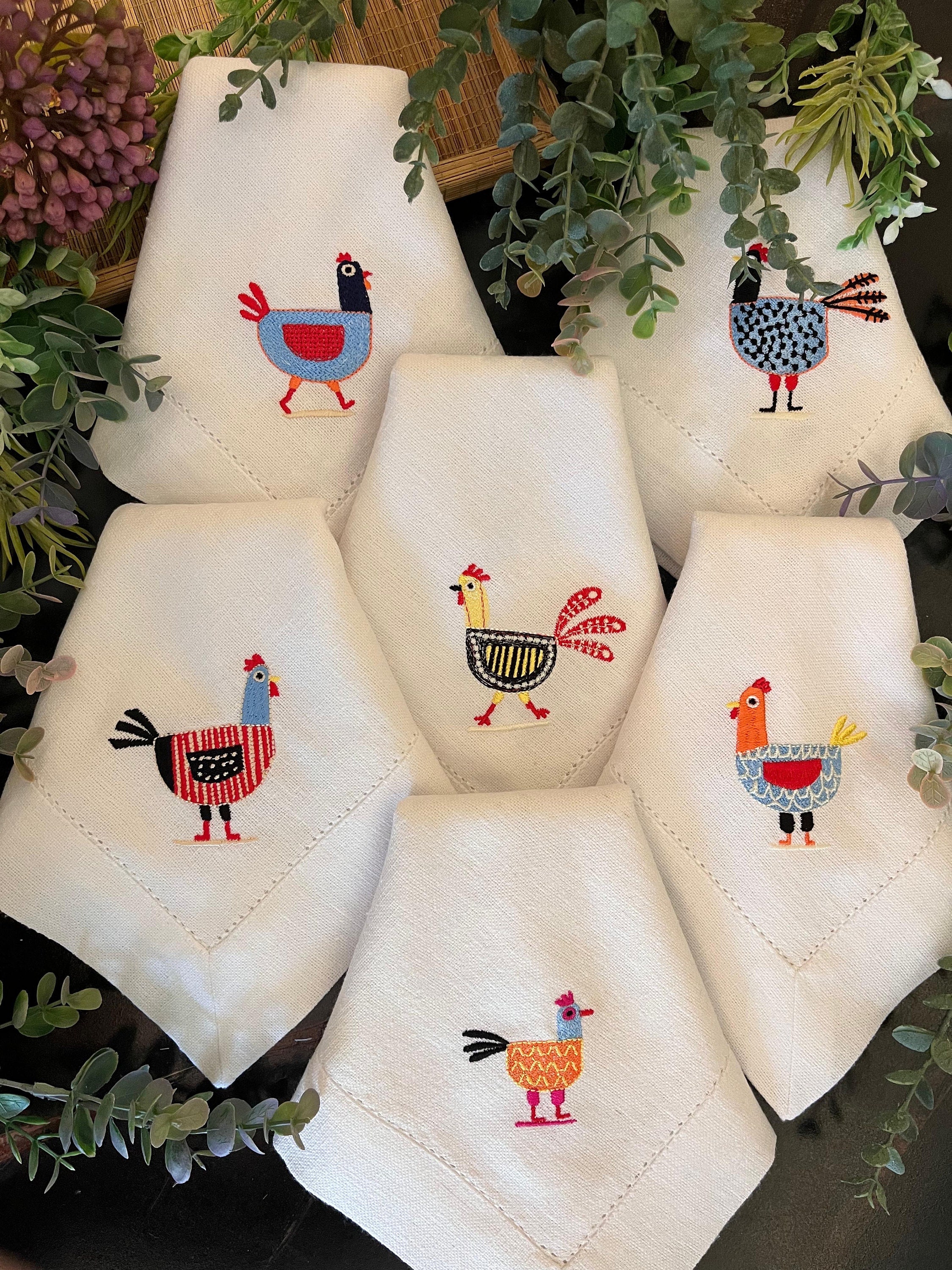 Ebroidered Chicken Cotton Napkins Boho Chicken Table Linen Sets ...