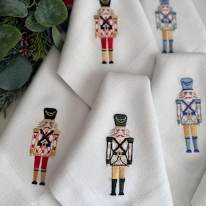 Nutcracker Embroidered Dinner Napkins - Christmas Table Decor Linen ...