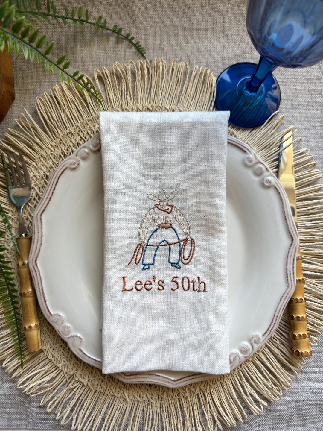 Cowboy Embroidered Napkin | Western Party Decor | Rustic Table Linen ...