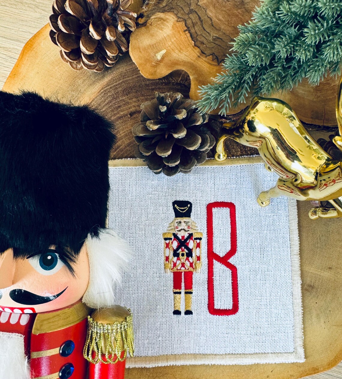 Nutcracker Embroidered Linen Cocktail Napkins - Personalized Holiday ...