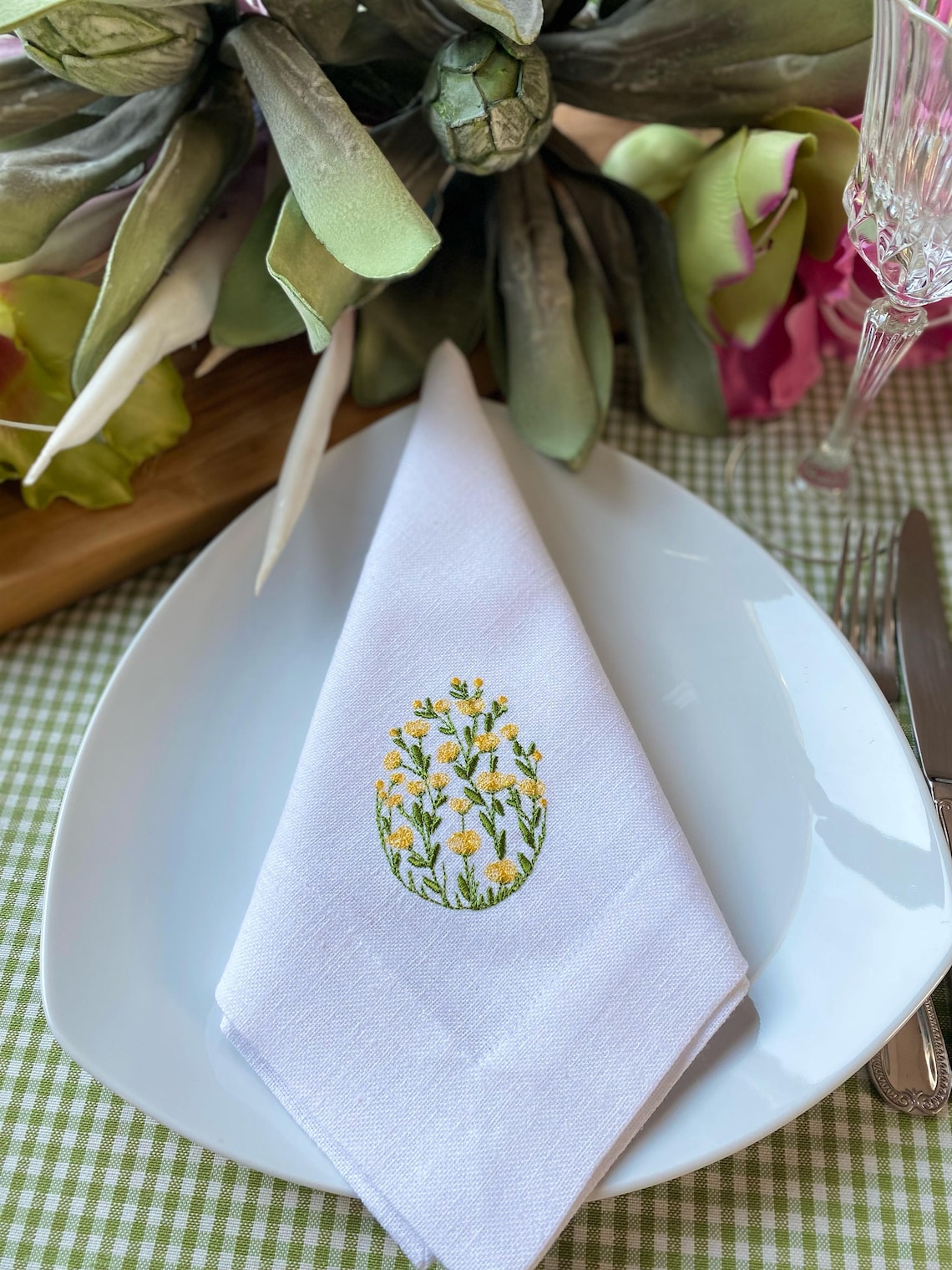 Easter Linen Napkin Set With Floral Embroidery 6 Designs, Easter Dinner ...