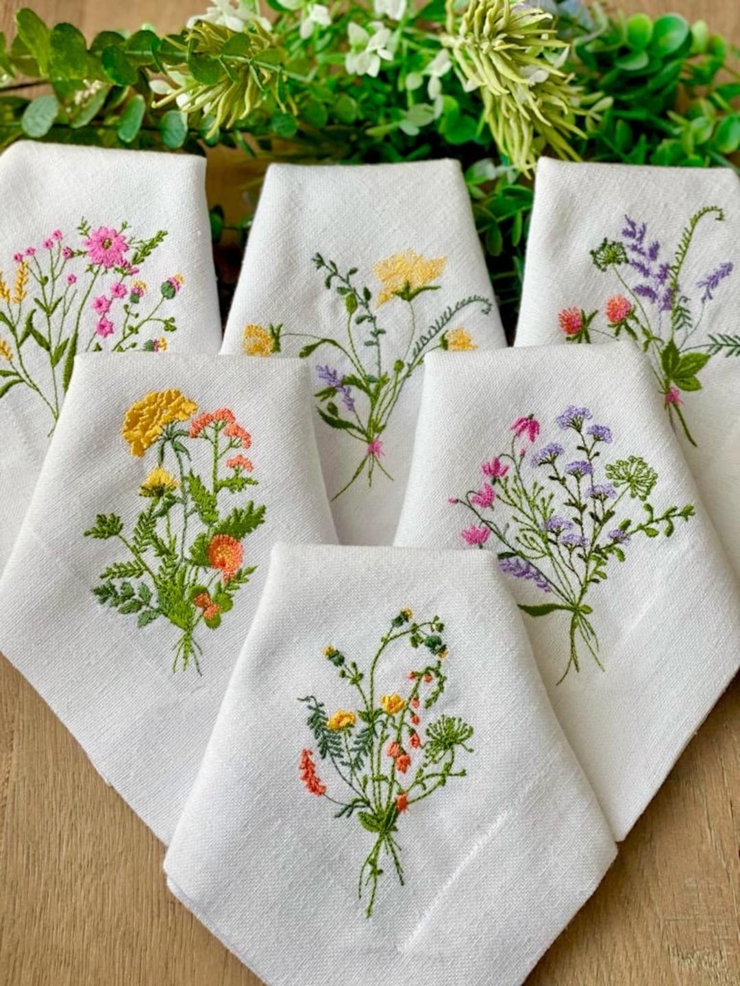 Embroidered Wildflower Napkins | Easter Decor | Botanical Embroidery ...