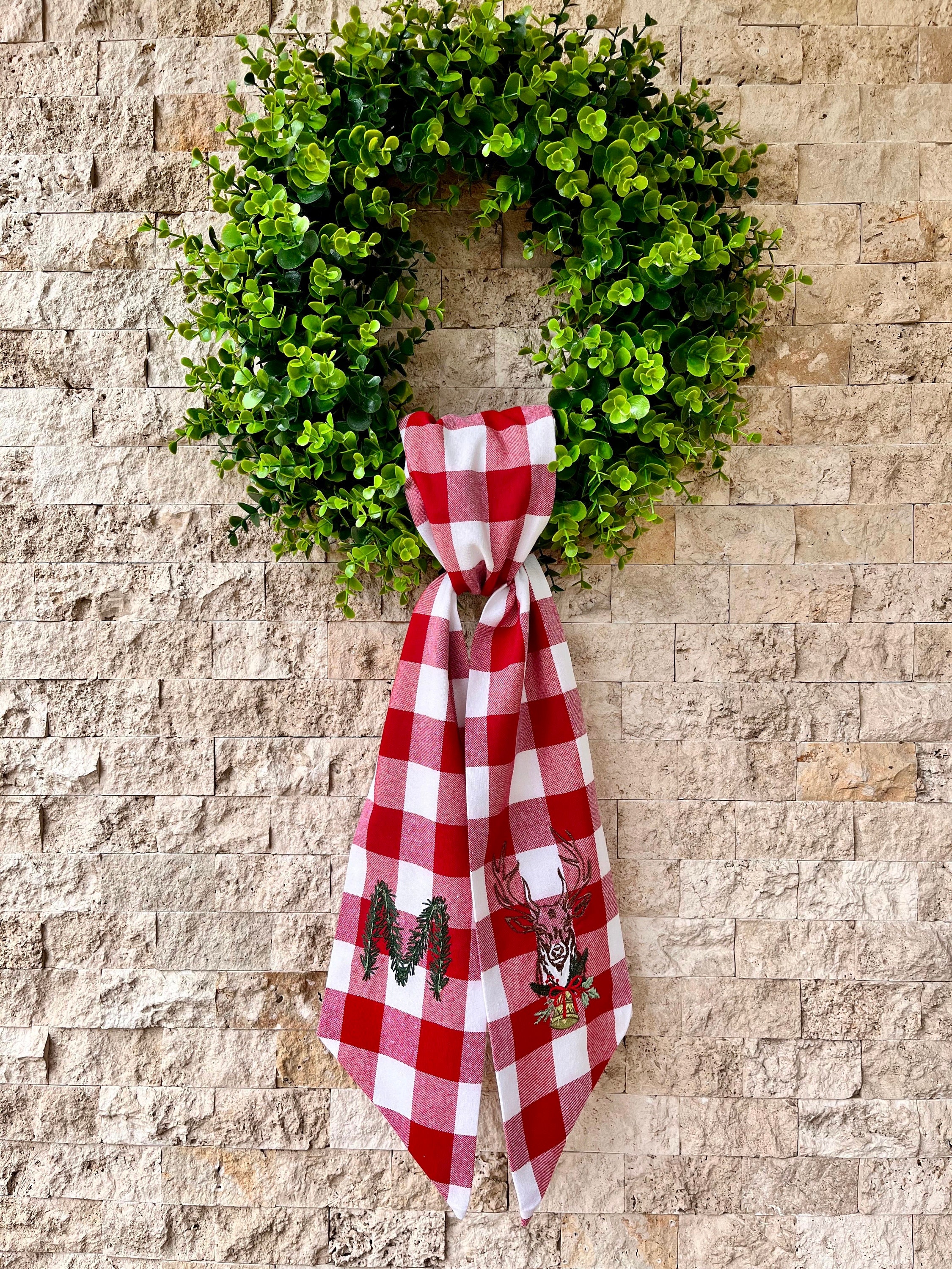 Christmas Buffalo Wreath Sash Embroidered With Monogram&pine Cone ...