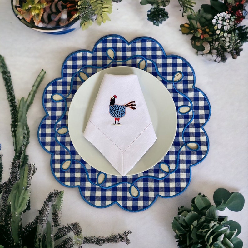 Ebroidered Chicken Cotton Napkins Boho Chicken Table Linen Sets ...