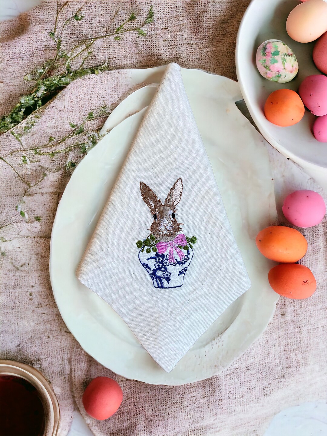 Easter Linen Napkin With Bunny Embroidery Elegant Cloth Napkins for ...