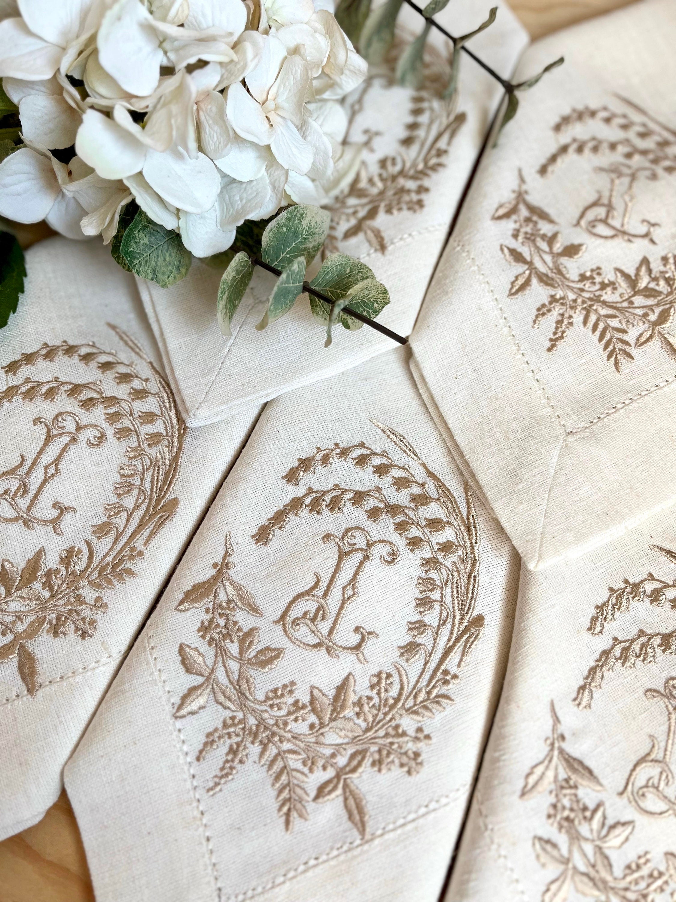 Personalized Linen Napkins | Lily-of-the-valley | Wedding Napkins ...