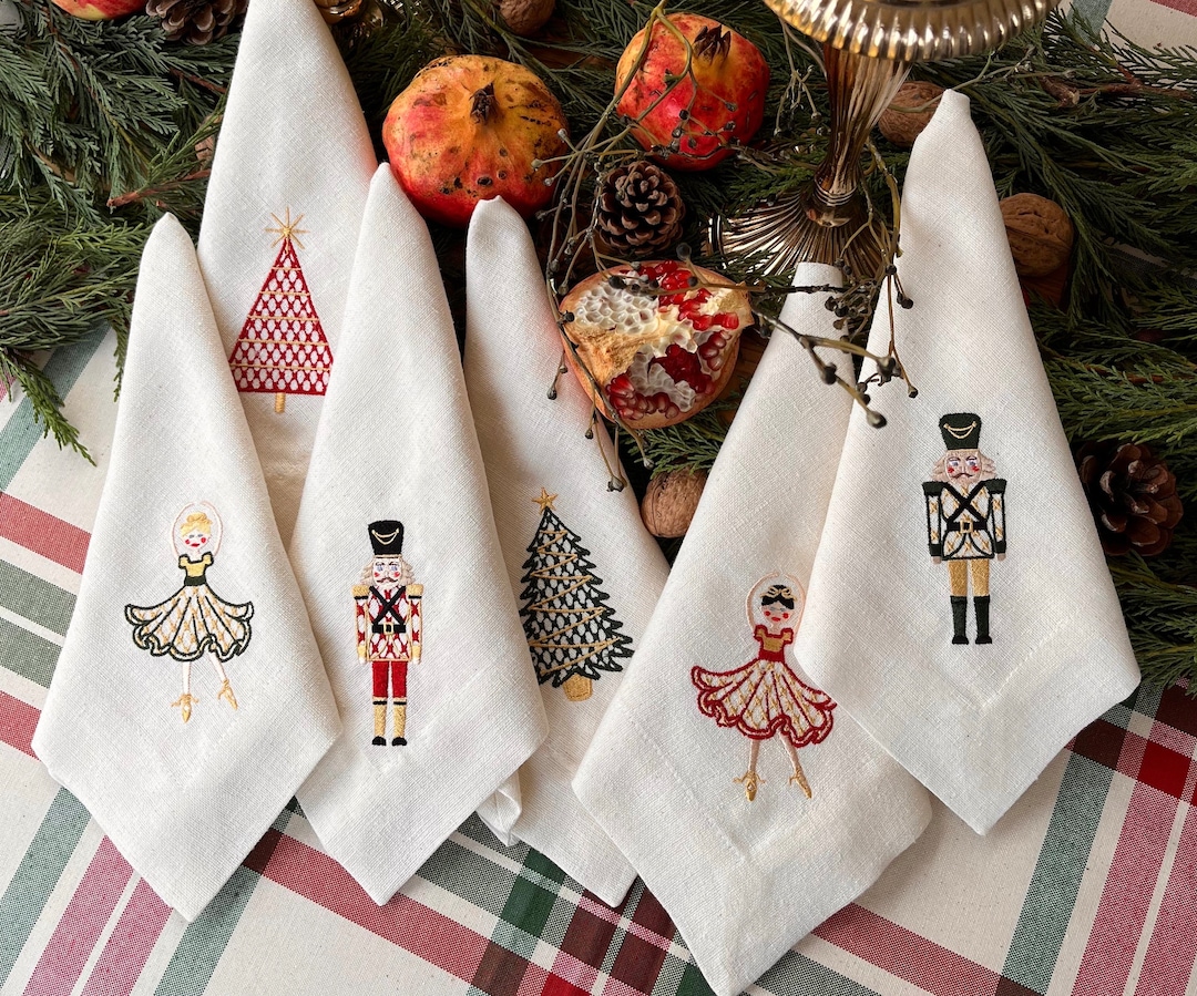 Nutcracker Ballerina and Christmas Tree Linen Napkins - Exquisite ...