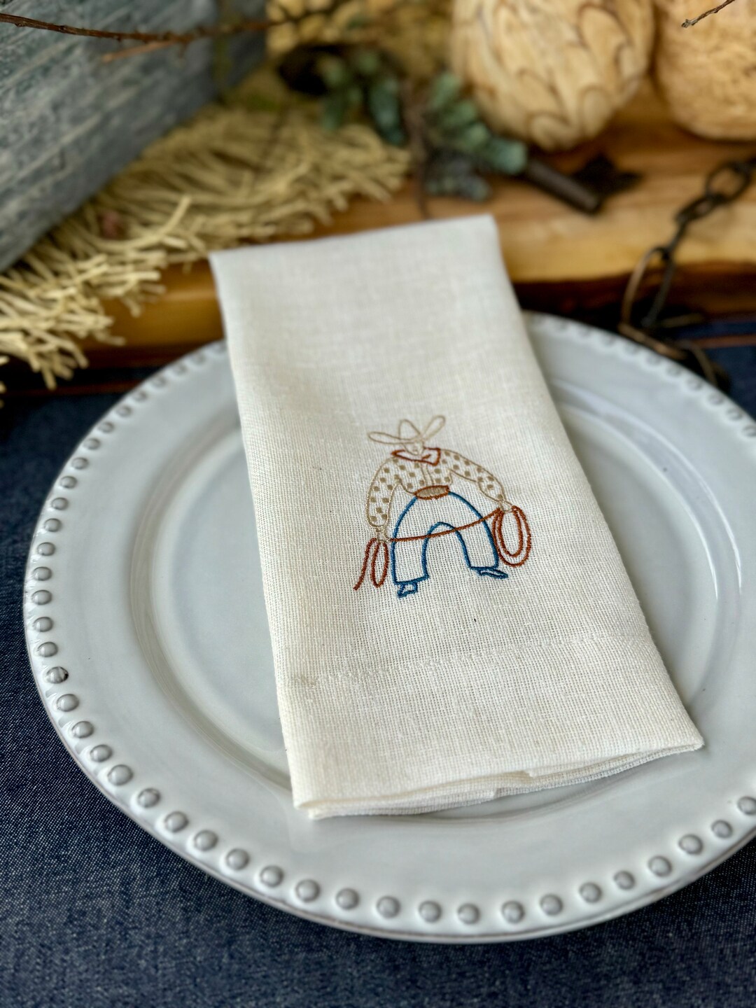 Cowboy Embroidered Linen Napkin | Unique Cowboy Gift | Western ...