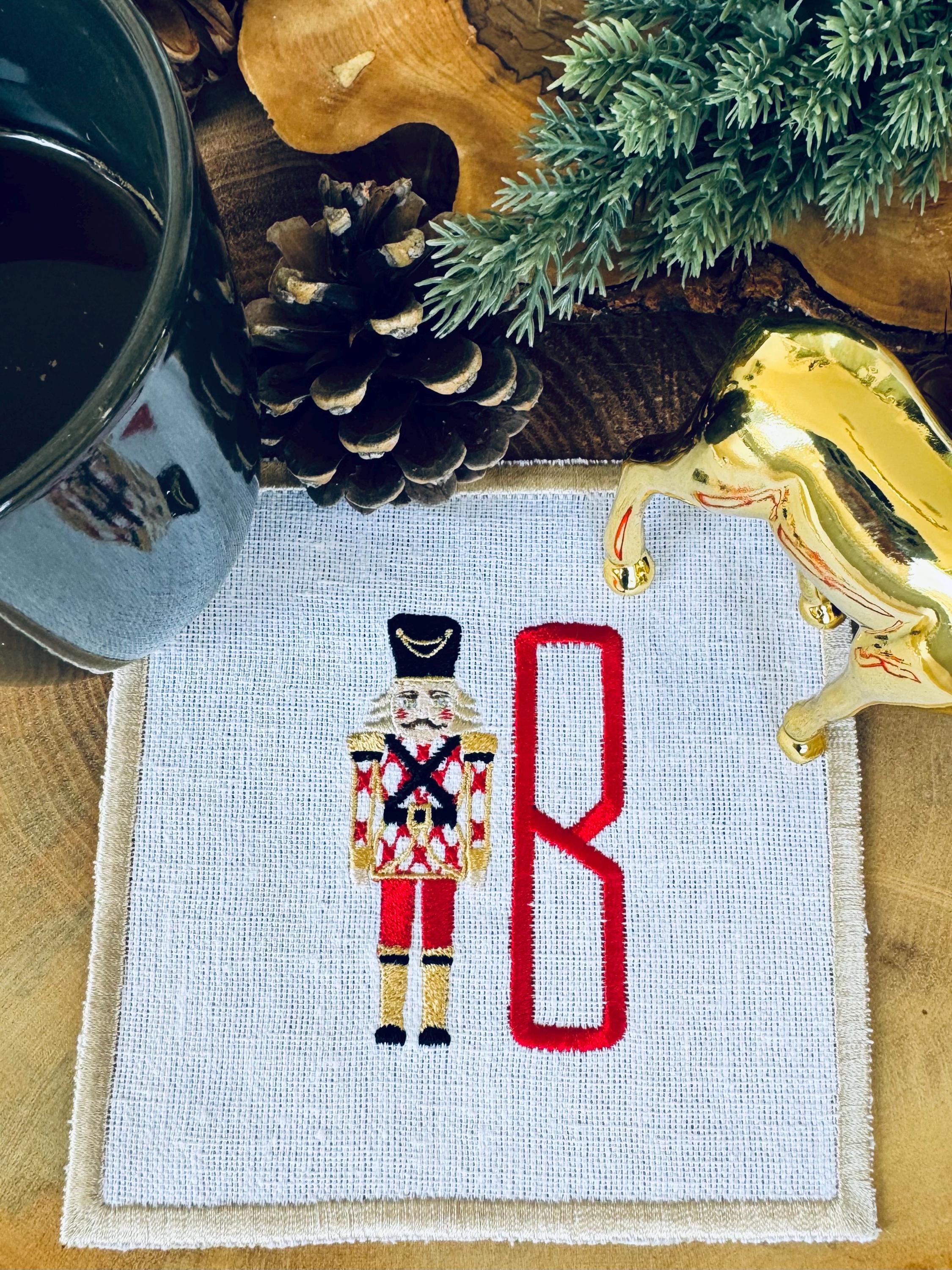 Nutcracker Embroidered Linen Cocktail Napkins - Personalized Holiday ...