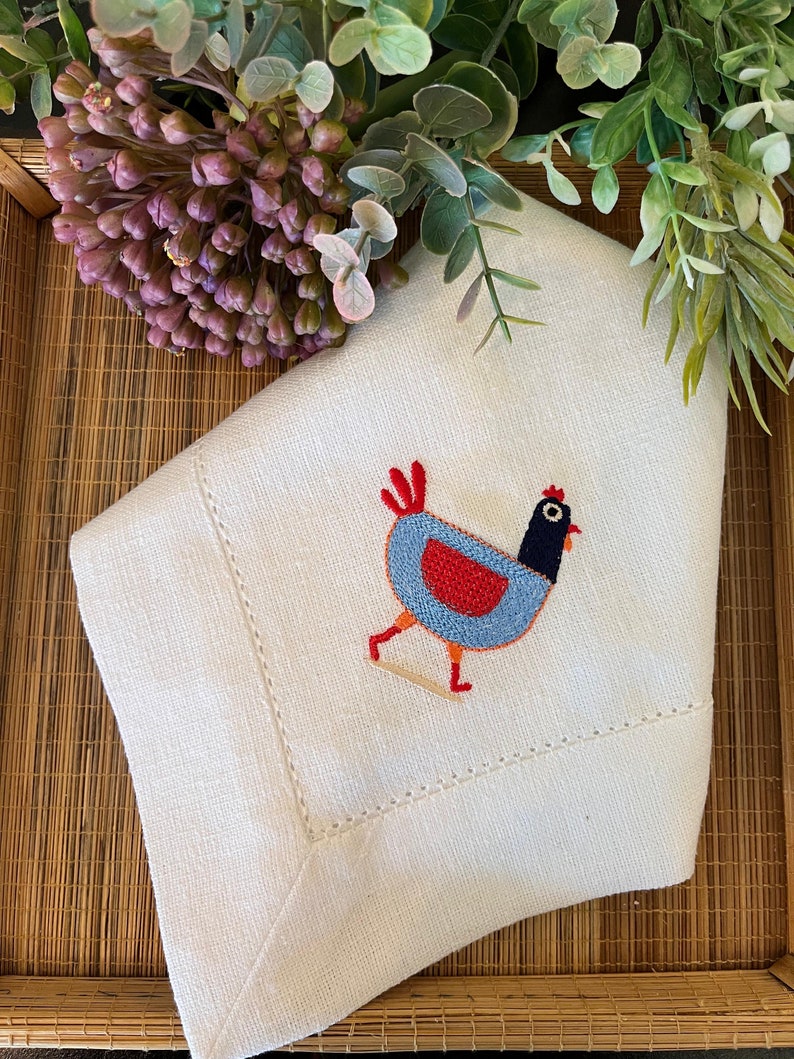 Ebroidered Chicken Cotton Napkins Boho Chicken Table Linen Sets ...
