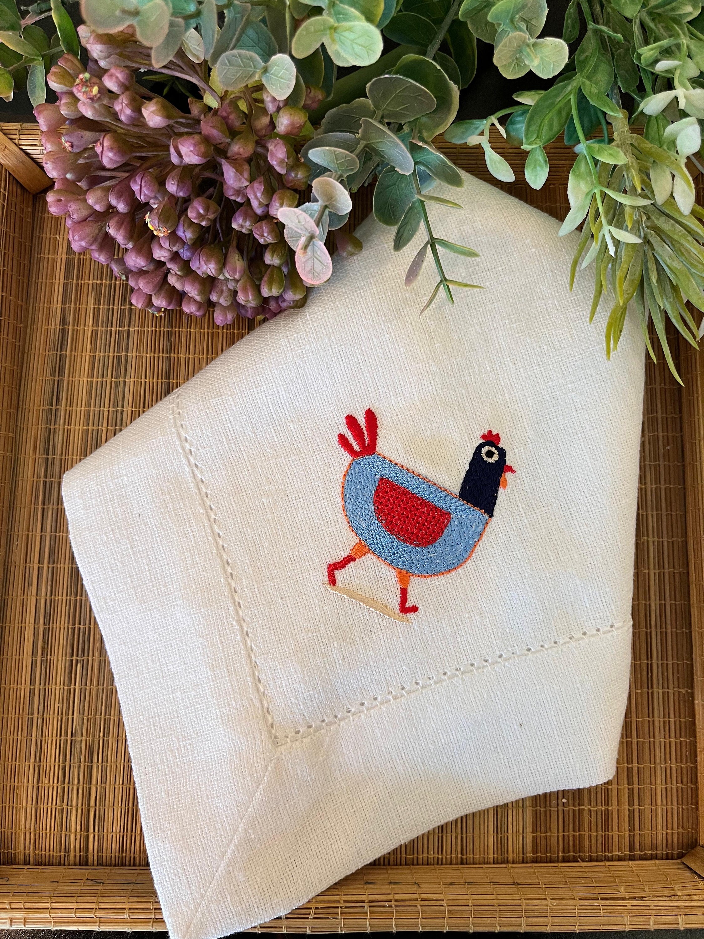 Ebroidered Chicken Cotton Napkins Boho Chicken Table Linen Sets ...