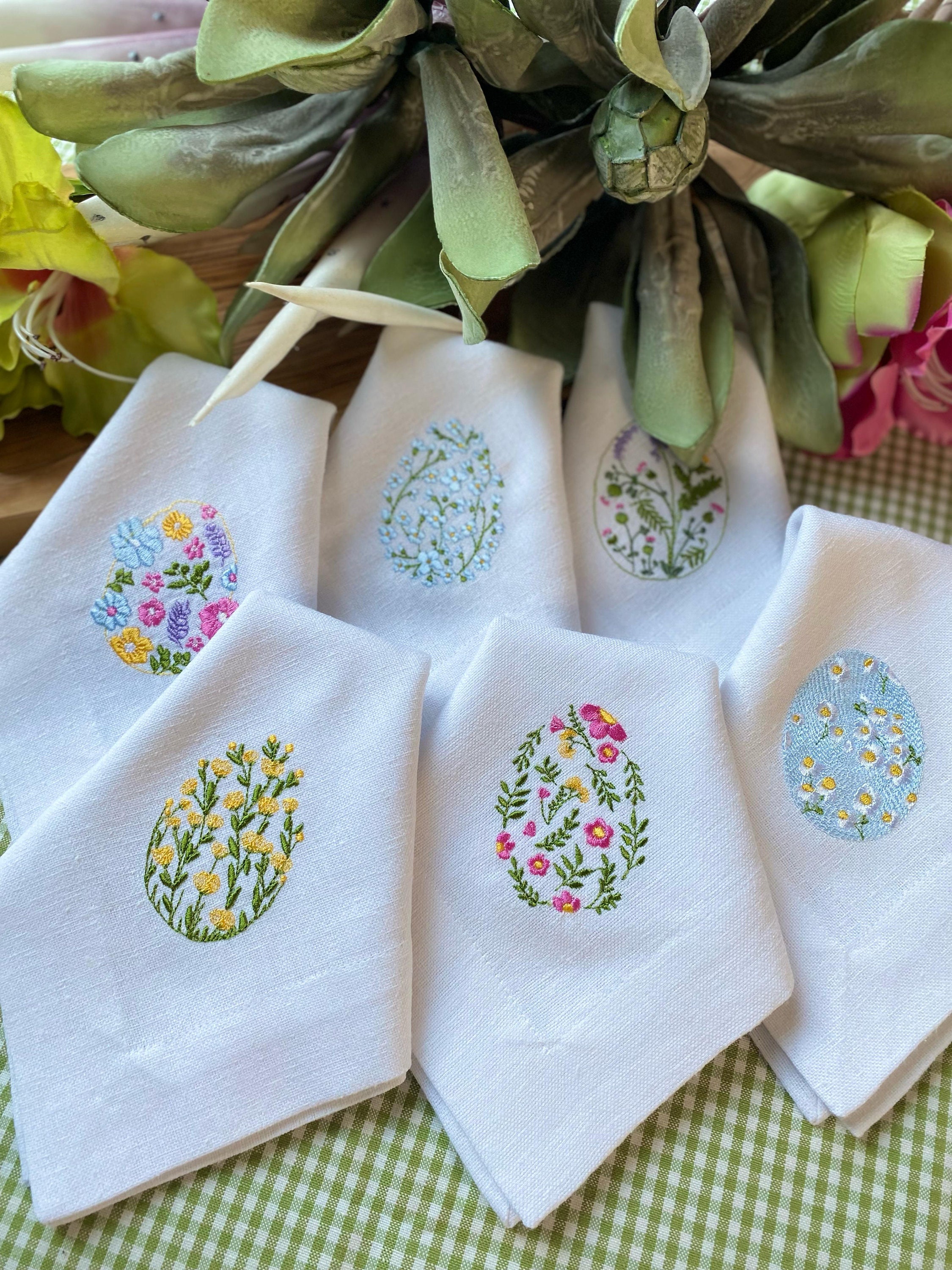 Easter Linen Napkin Set With Floral Embroidery 6 Designs, Easter Dinner ...