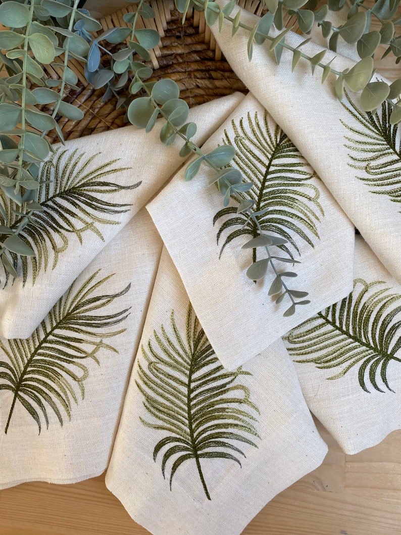 Palm Leaf Linen Napkins Dinner Napkins Party Napkins - Etsy