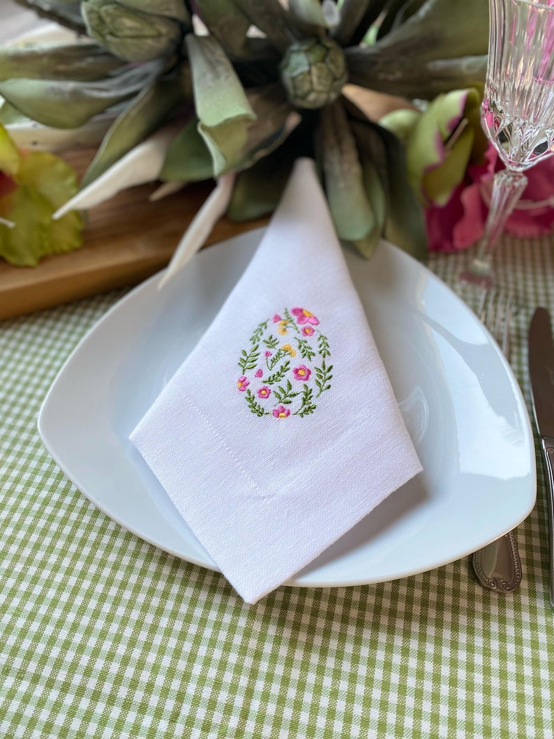 Easter Linen Napkin Set With Floral Embroidery - 6 Designs, Easter ...