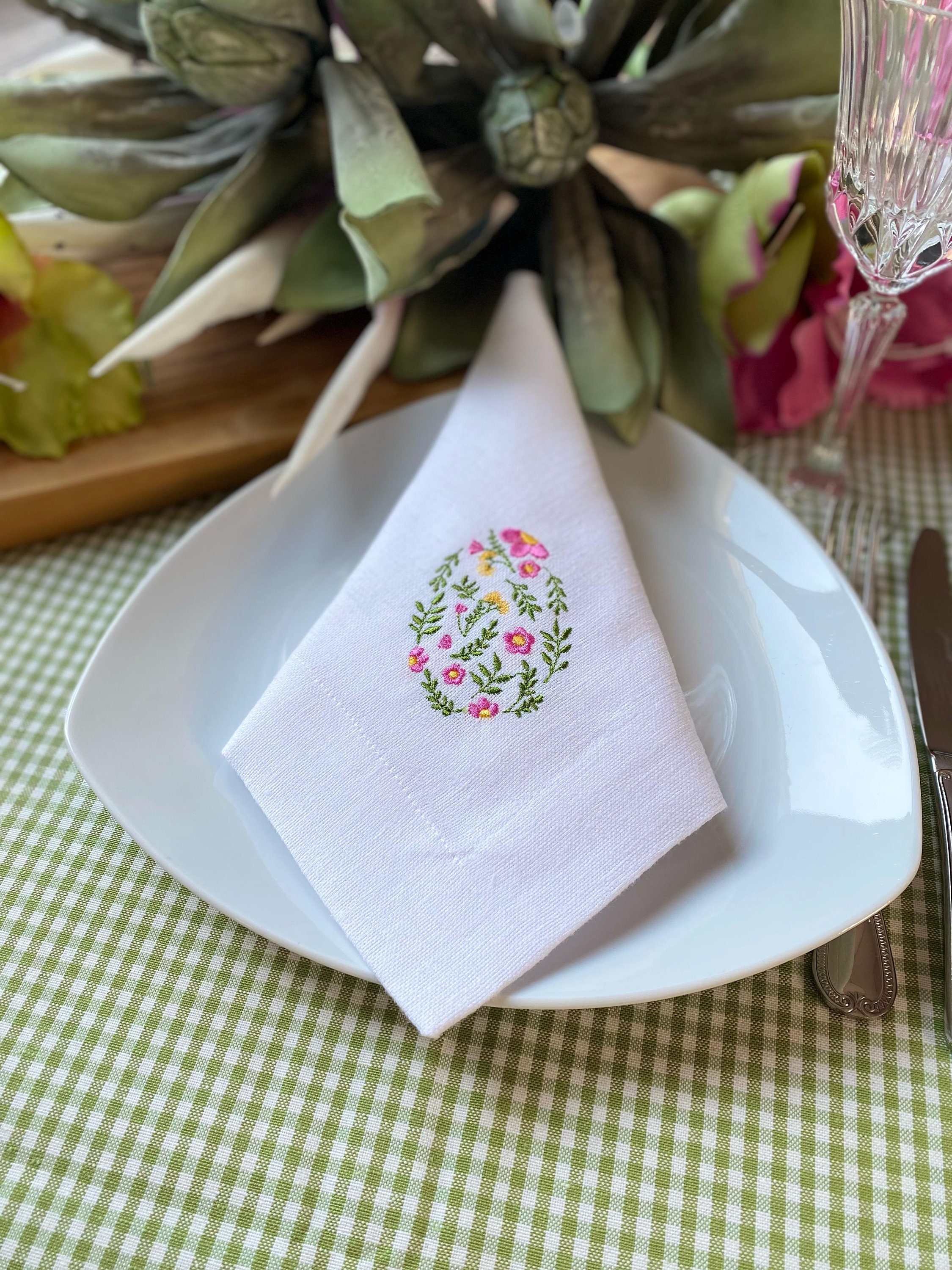 Easter Linen Napkin Set With Floral Embroidery 6 Designs, Easter Dinner ...