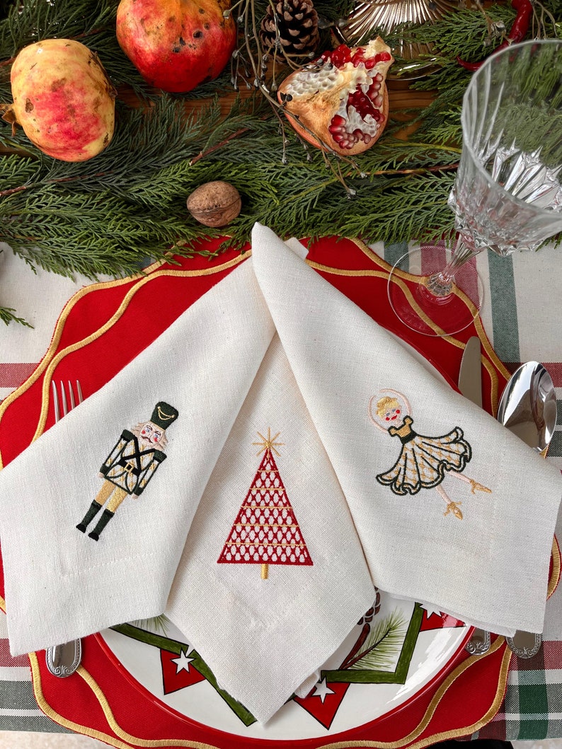 Nutcracker Ballerina and Christmas Tree Linen Napkins - Exquisite ...