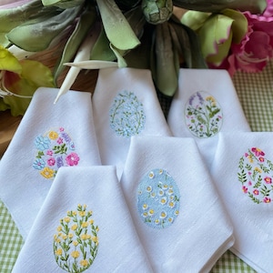 Easter Linen Napkin Set With Floral Embroidery - 6 Designs, Easter ...