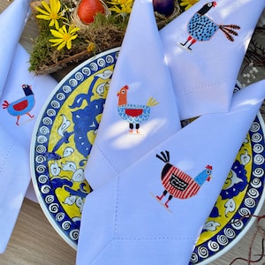 Ebroidered Chicken Cotton Napkins Boho Chicken Table Linen Sets ...
