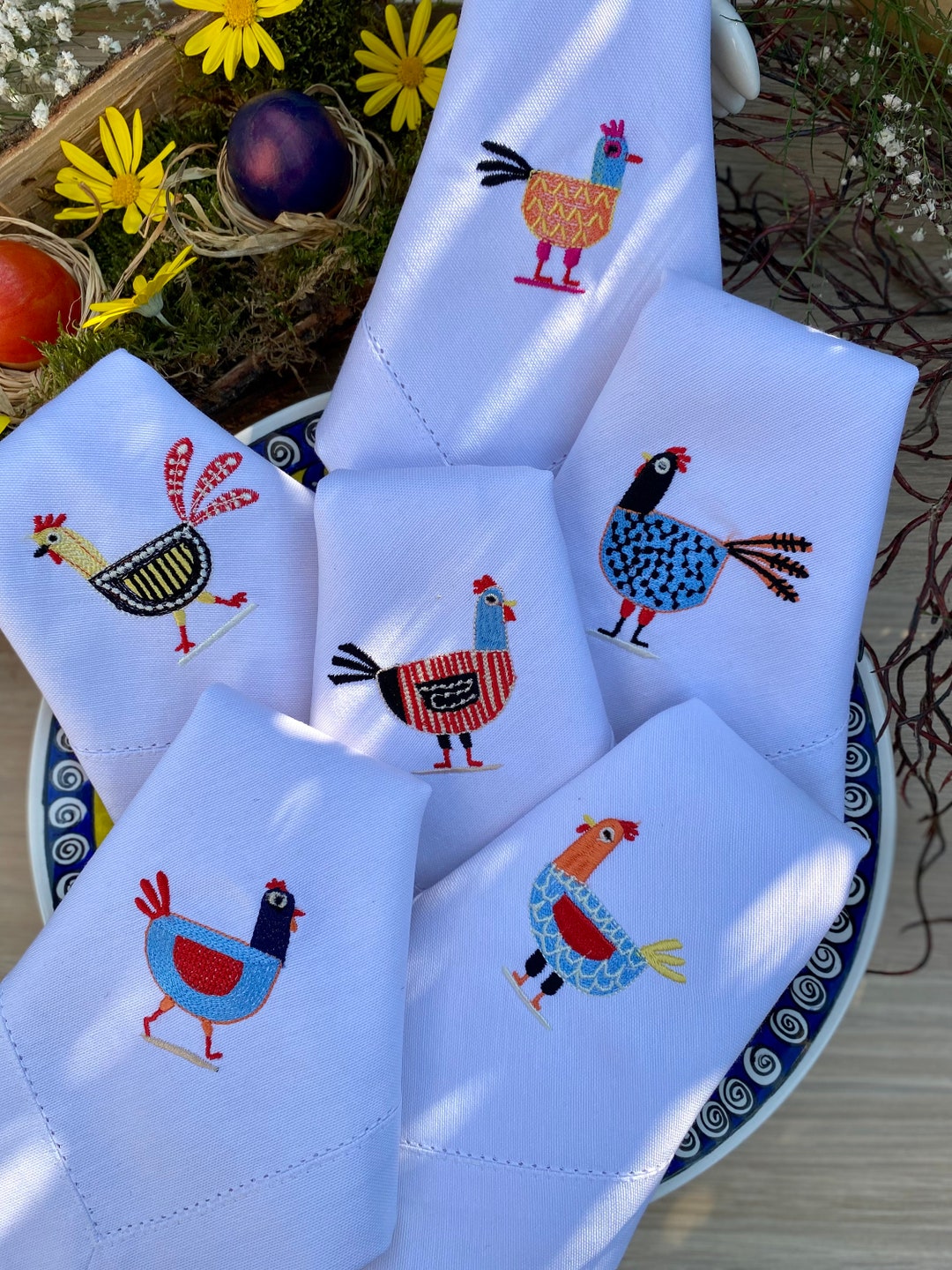 Ebroidered Chicken Cotton Napkins Boho Chicken Table Linen - Etsy