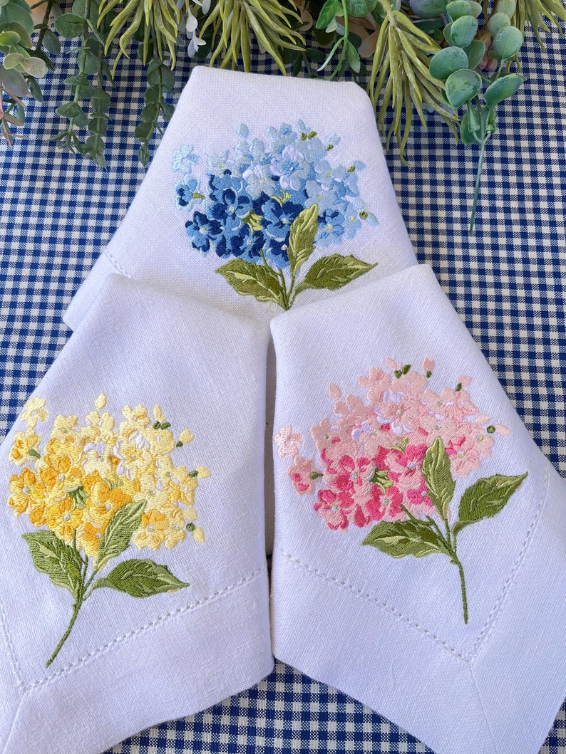 Hydrangea Embroidered Linen Napkins Luxury Dinner Napkins for Unique ...