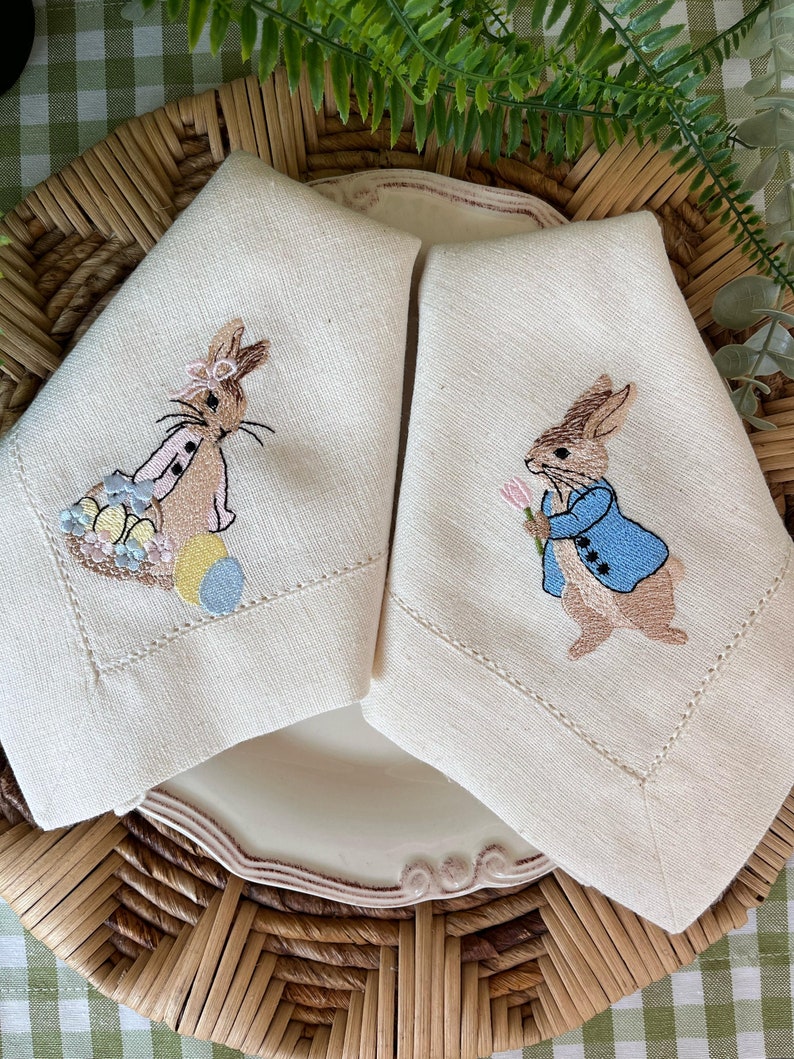 Peter Rabbit Easter Napkins Embroidered Linen Napkins easter Tablescape ...