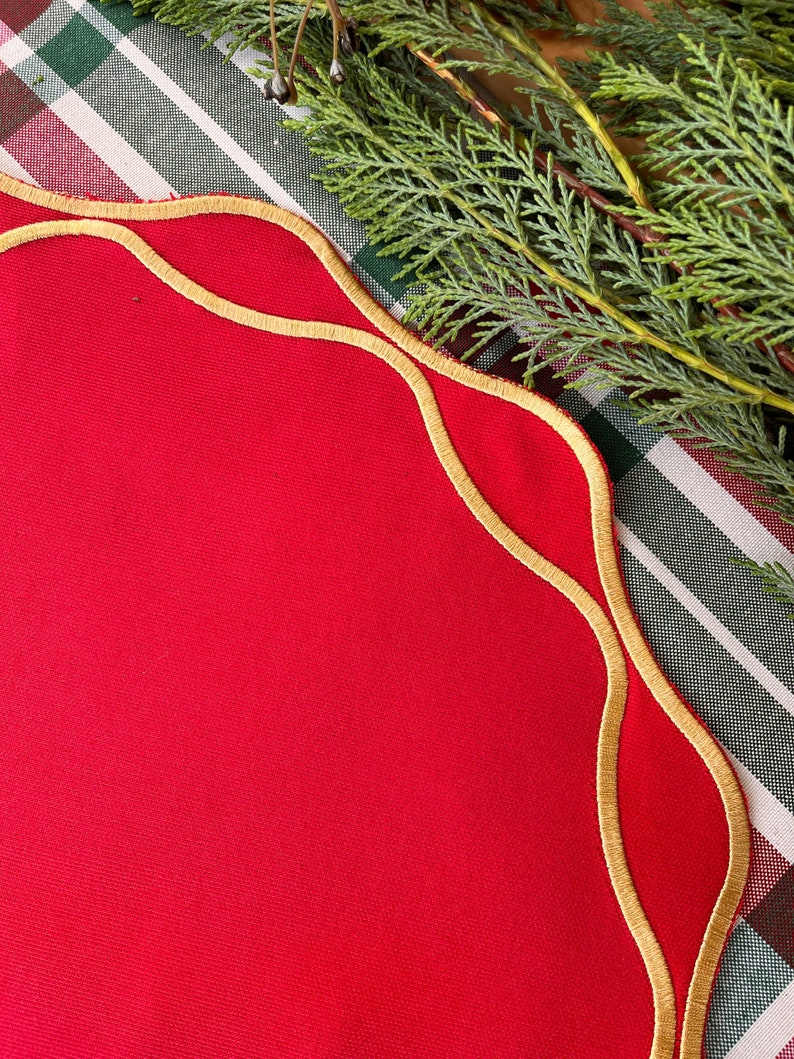 Red Christmas Placemat Table Decorgold Scalloped Edge Mat - Etsy