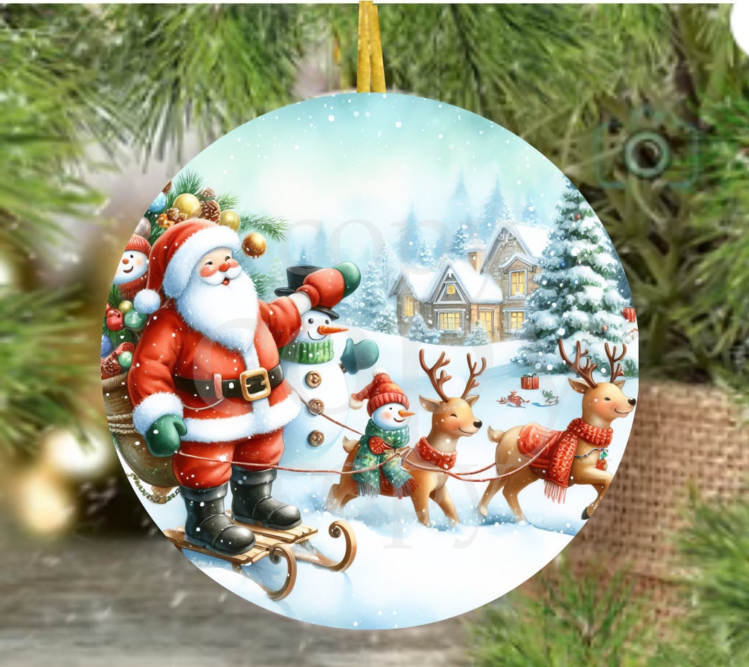 PNG Digital File Santa on Sled Round Design Great for Sublimation Onto ...