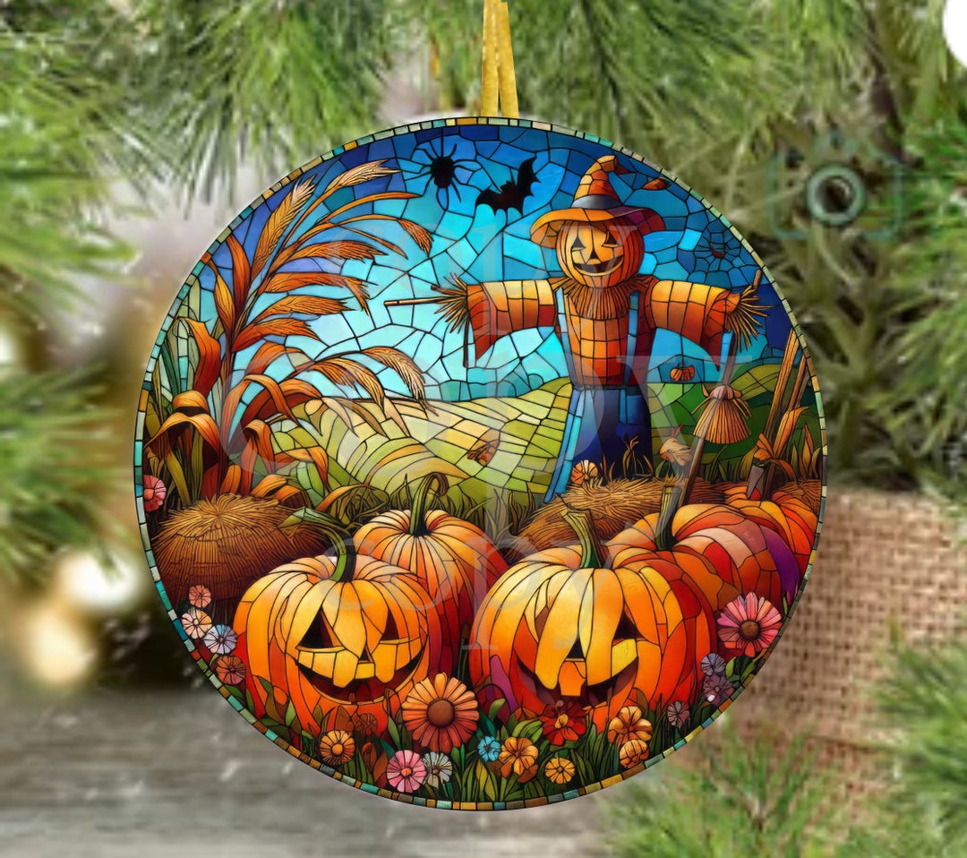 PNG Digital File Stained Glass Scarecrow Round Design Great for ...