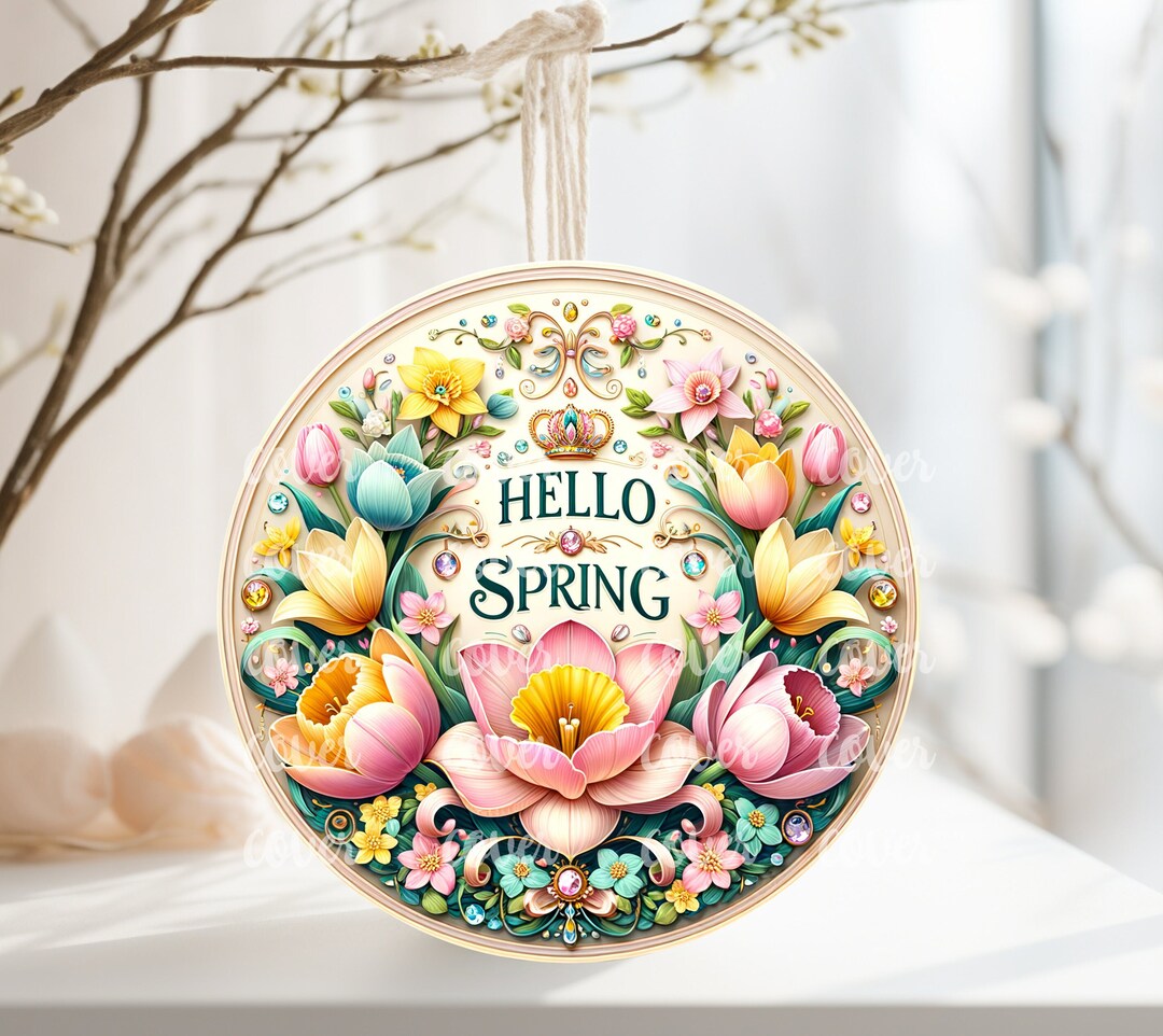 PNG Digital File Hello Spring Design, Round Design Great for ...