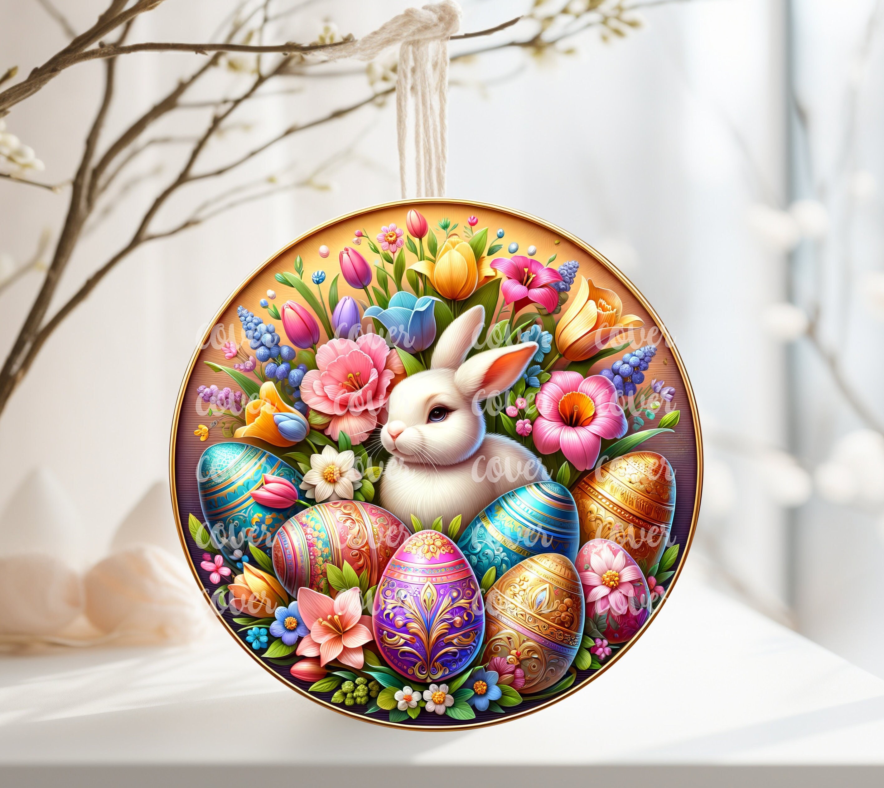 PNG Digital File Bunny Easter Design, Round Design Great for ...