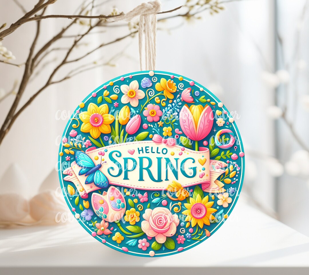 PNG Digital File Hello Spring Design, Round Design Great for ...