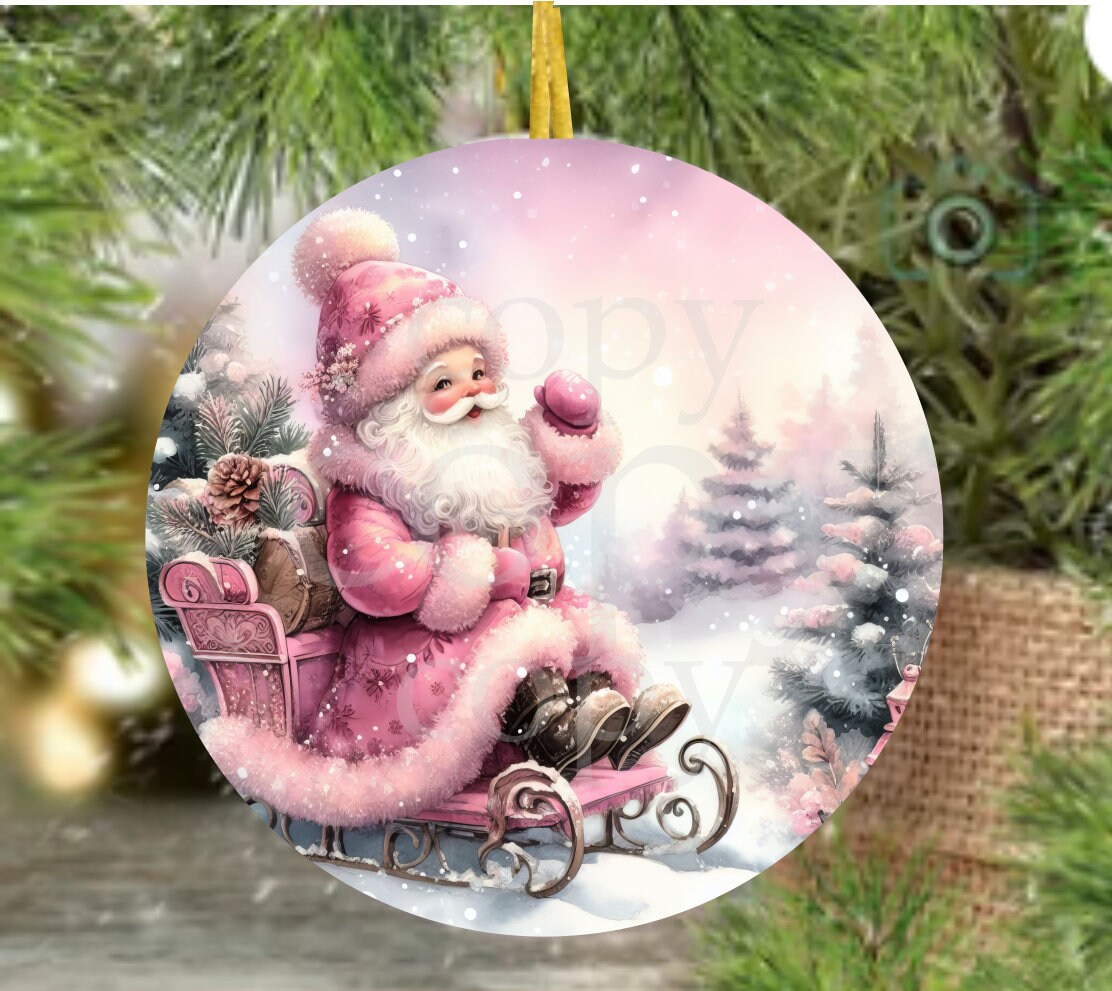 PNG Digital File Pink Santa on Sled Round Design Great for Sublimation ...