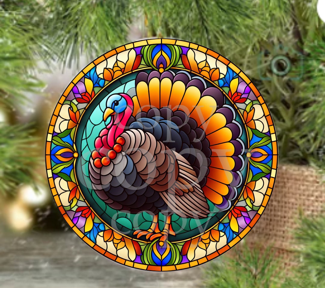 PNG Digital File Stained Glass Turkey Round Design Great for ...