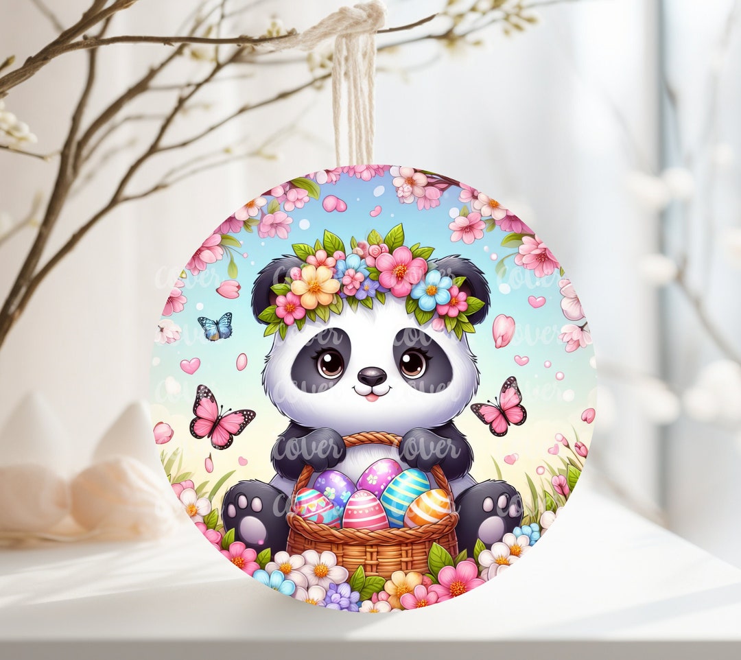 PNG Digital File Happy Easter Panda Design, Round Design Great for ...