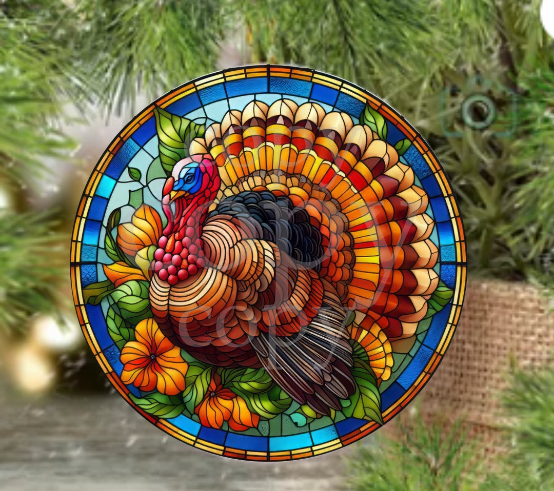 PNG Digital File Stained Glass Turkey Round Design Great for ...