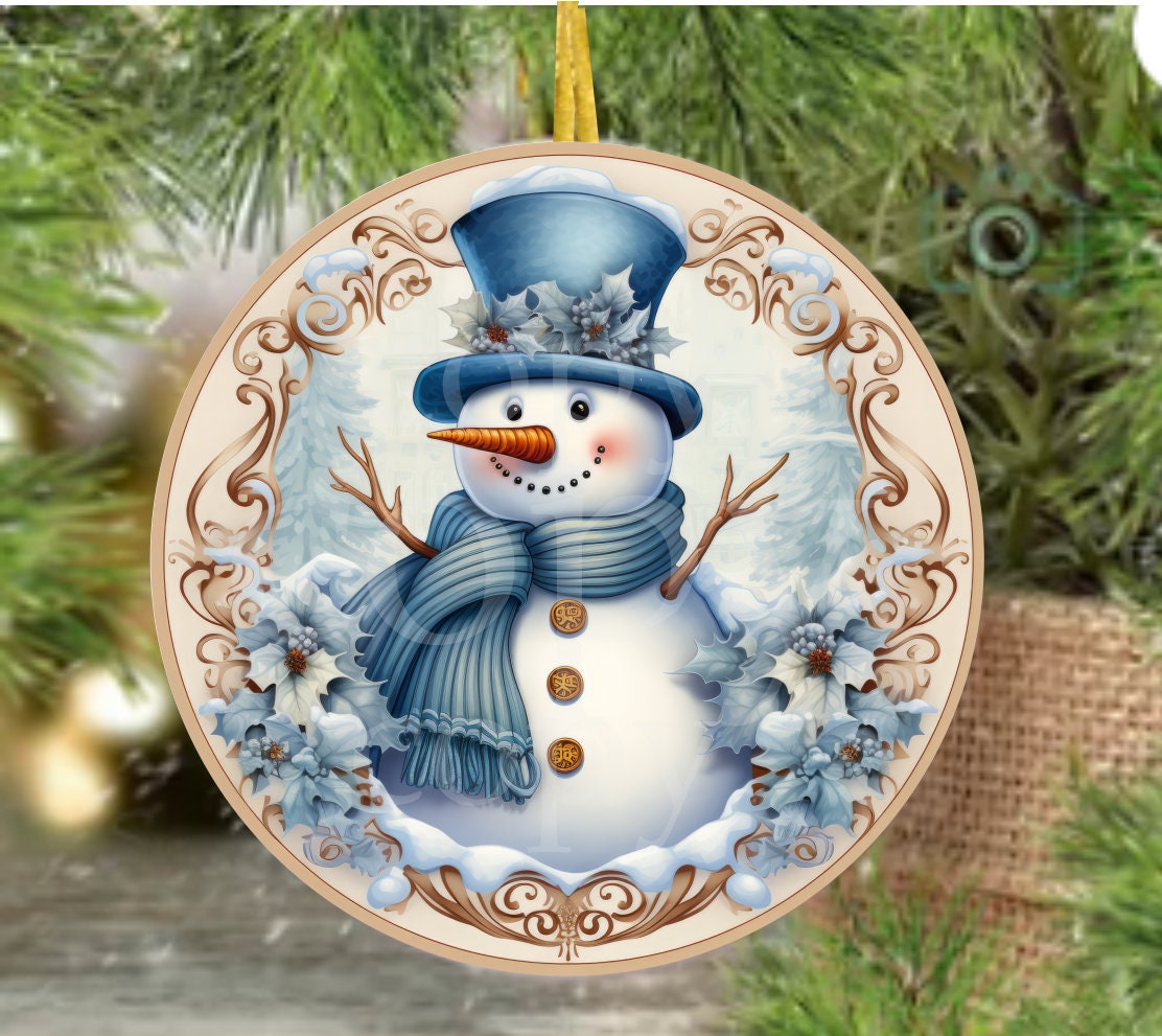 PNG Digital File Elegant Blue Snowman Round Design Great for ...