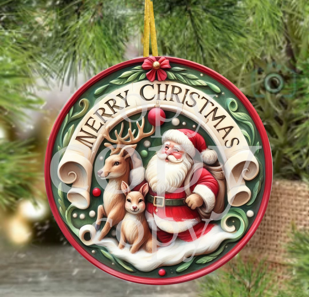 PNG Digital File Merry Christmas Santa Round Design Great for ...