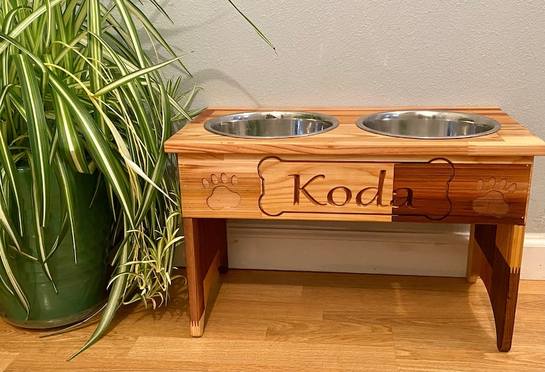 Custom Wooden Dog Bowl Stand With Bowls - Etsy