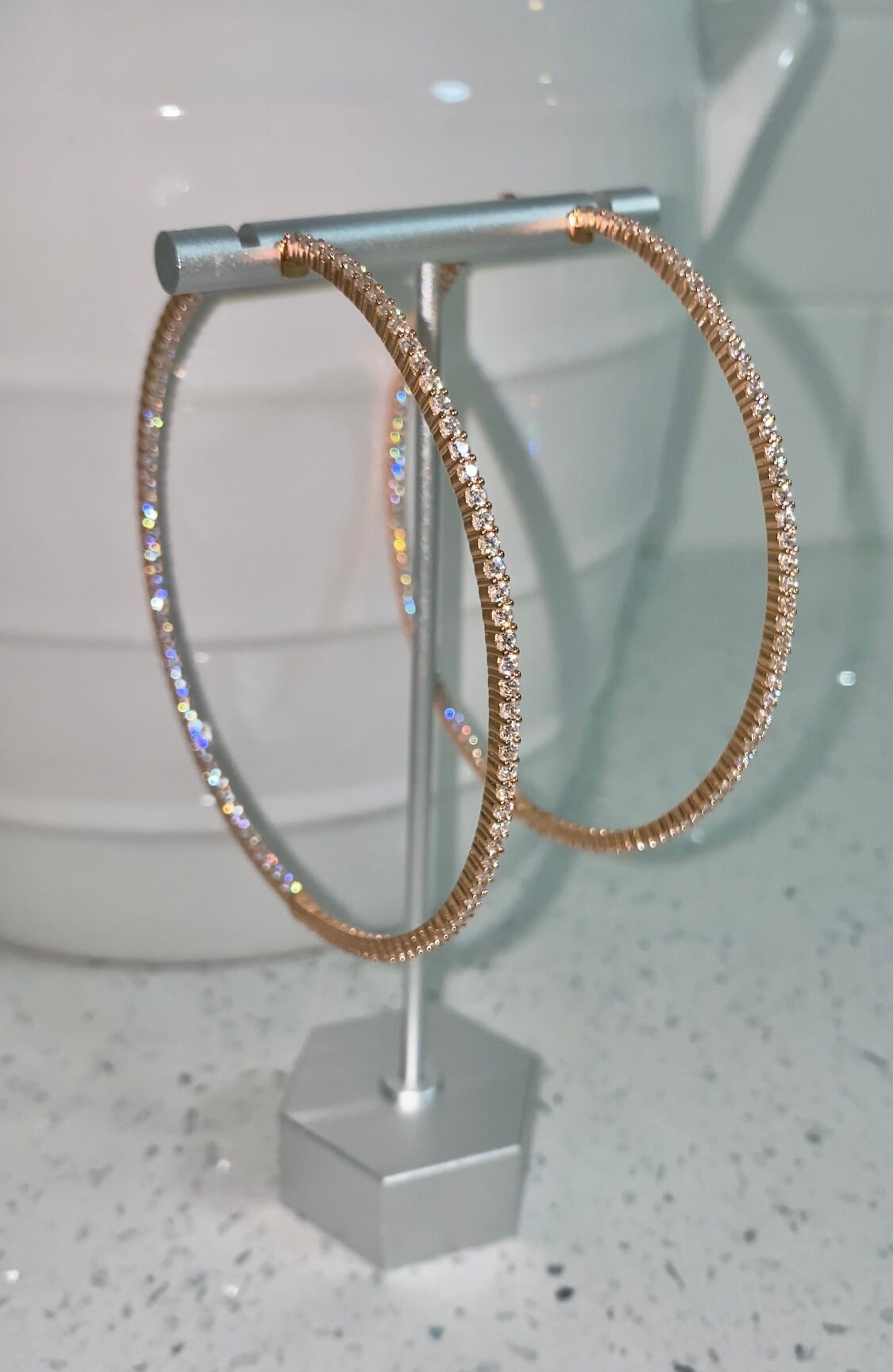 Inside Out Rosegold Icy Hoops With Bling for Party Event Jewelry for ...
