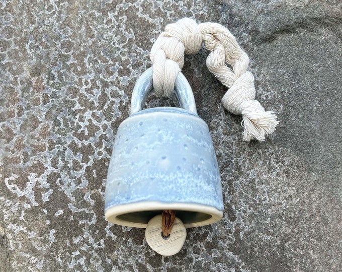 Small Light Blue Hanging Ceramic Bell With Dot Design | Pottery Bell ...