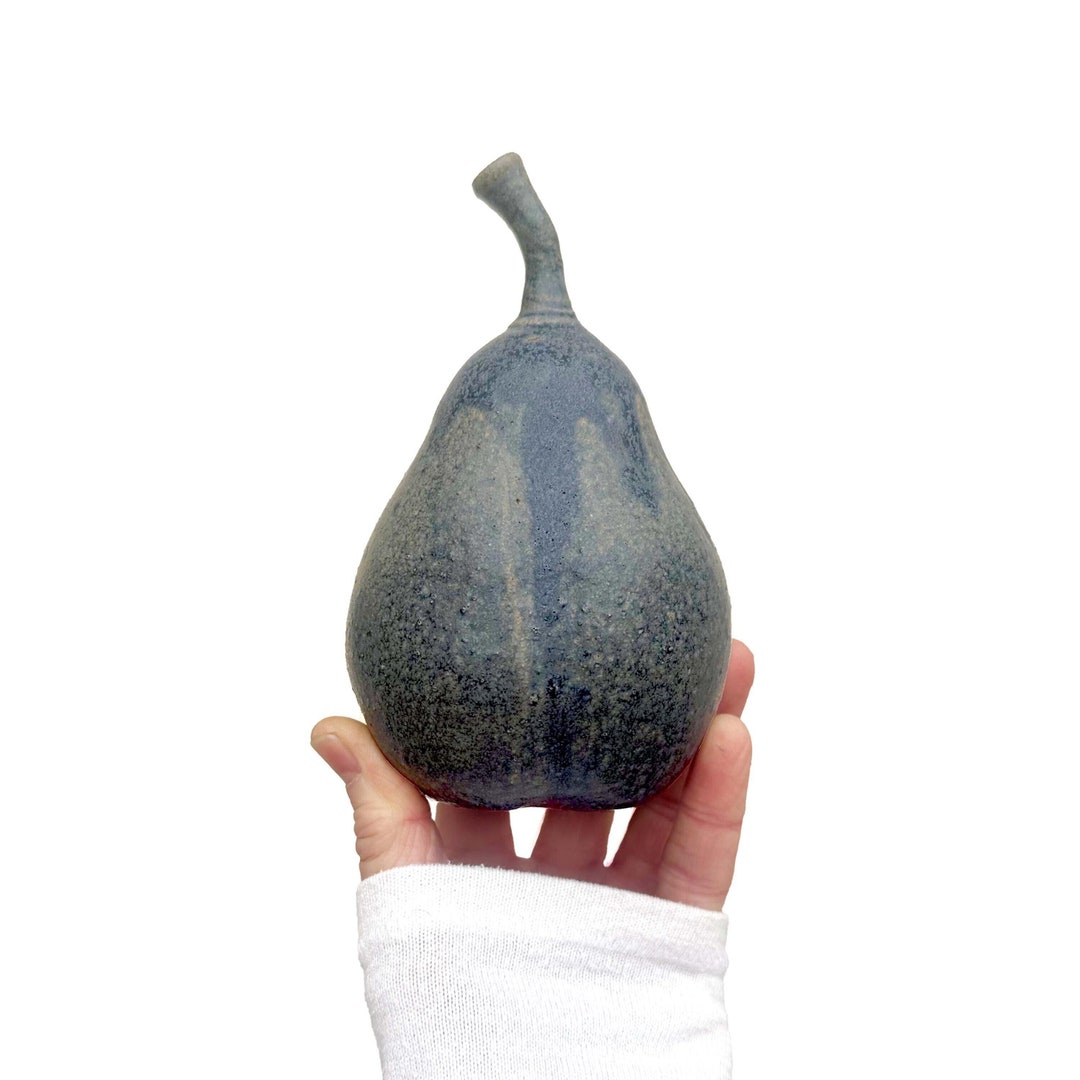 Ash Blue Ceramic Pear Sculpture | Stone Blue Pottery Pear Rattle, 5.5 ...